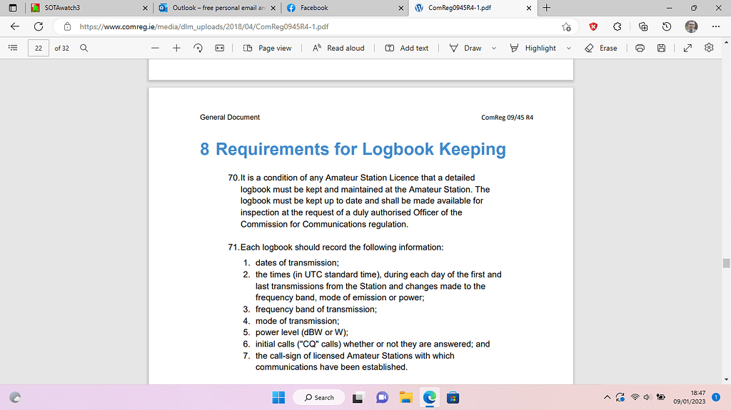 EI Logbook Keeping Requirements - Operating Procedures - SOTA Reflector