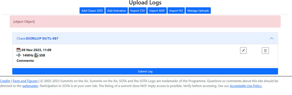 Chaser upload problem - Database - SOTA Reflector