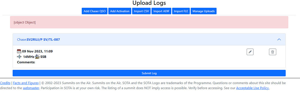 Chaser upload problem - Database - SOTA Reflector