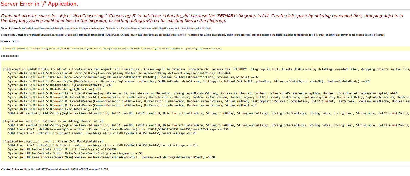 Database errors Nov2018 - Database - SOTA Reflector