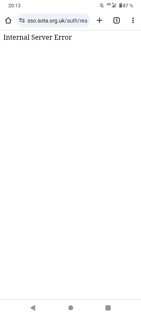 SSO Internal Server Error - Online Resources - SOTA Reflector