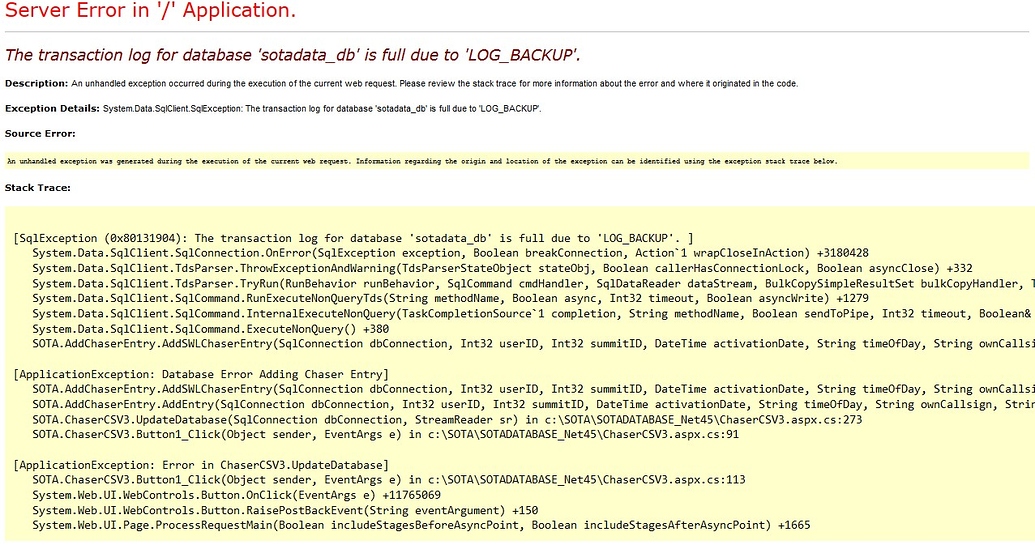 Database full? - Database - SOTA Reflector