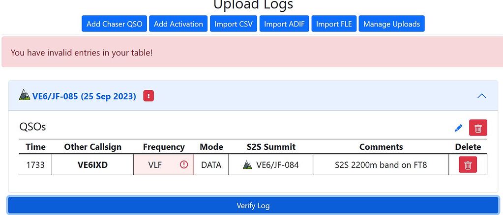 Database rejecting VLF frequency band - Online Resources - SOTA Reflector