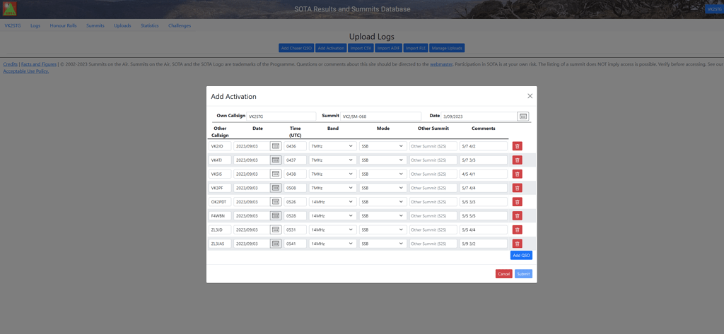 Problem submitting activation log online - Database - SOTA Reflector